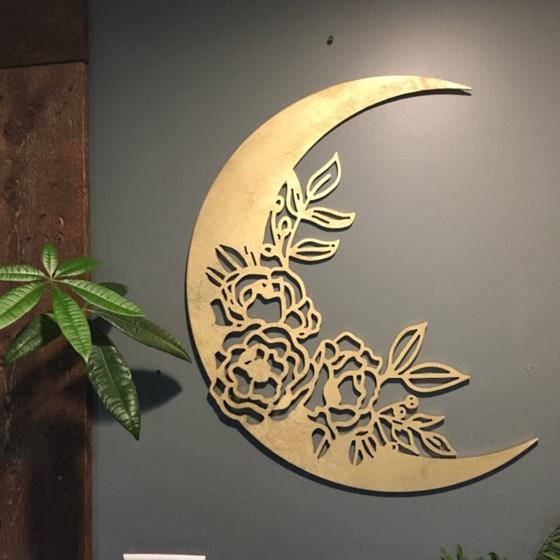 Large Floral Crescent Moon Wood Wall Decor FREE US SHIPPING - Etsy
