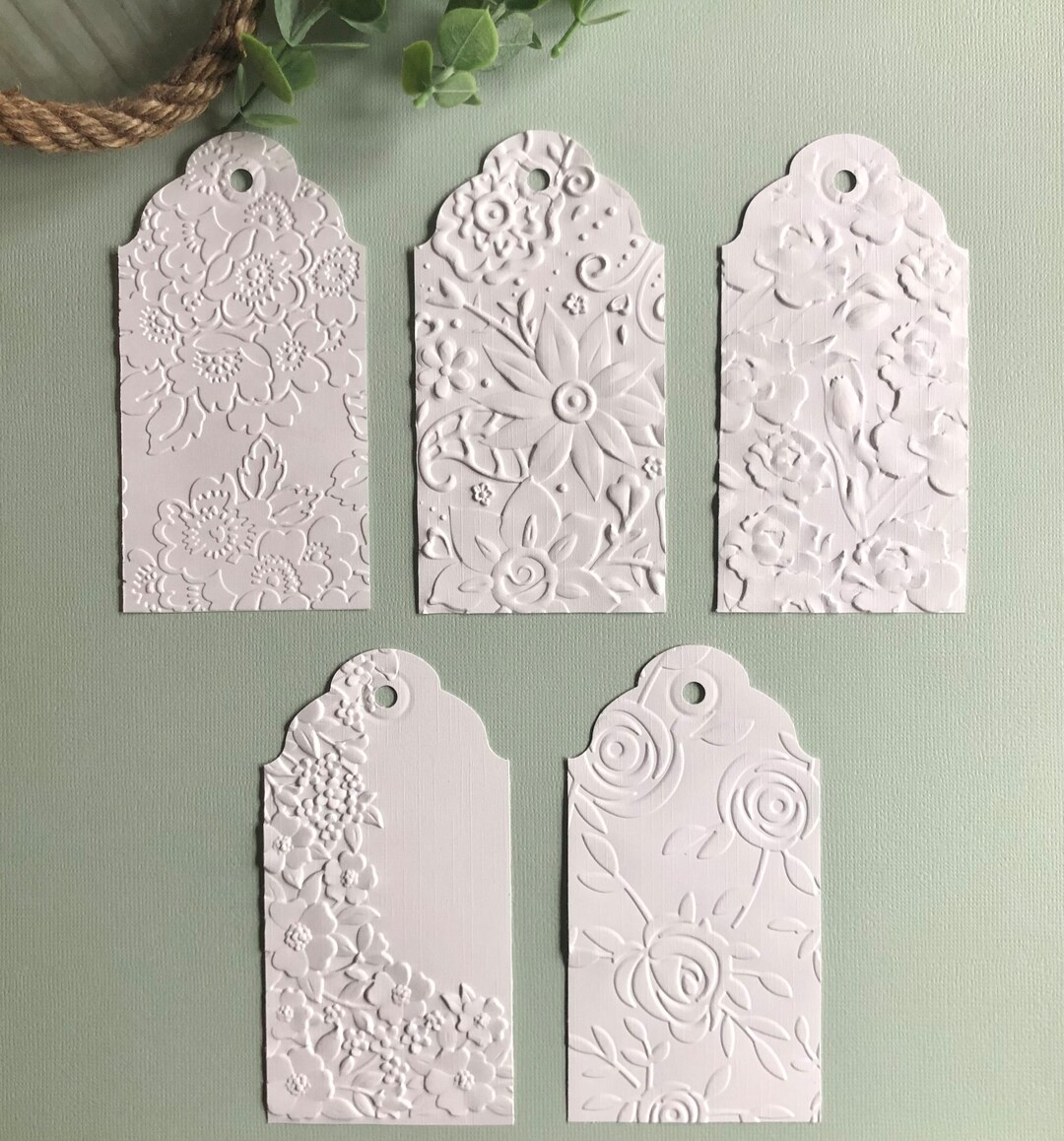 Embossed Gift Tags Set of 10 - White Floral Embossed Tags - Embossed ...