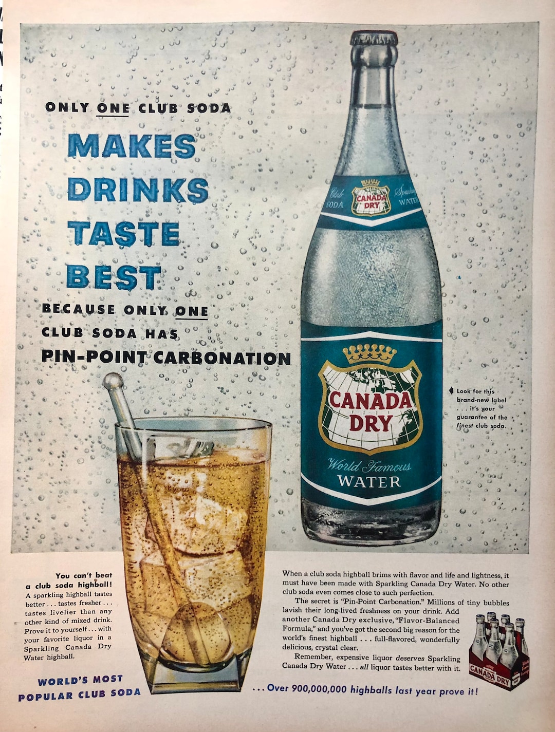 Canada Dry Club Soda 1954 Print Ad Canada Dry Water New Label 41254 - Etsy