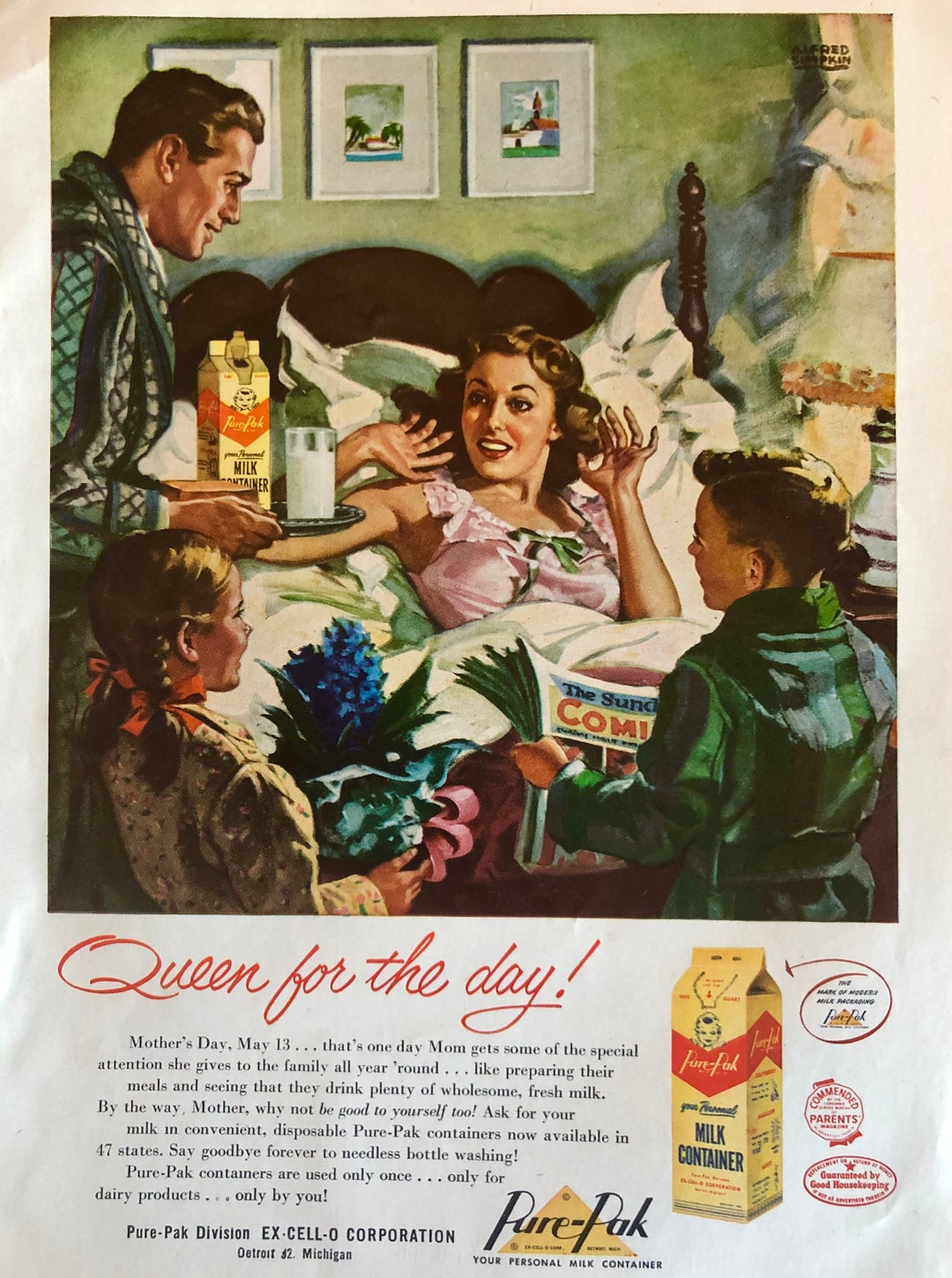 Vintage 1951 Milk Print Ad - Pure-pak Milk Container Ad - Vintage ...