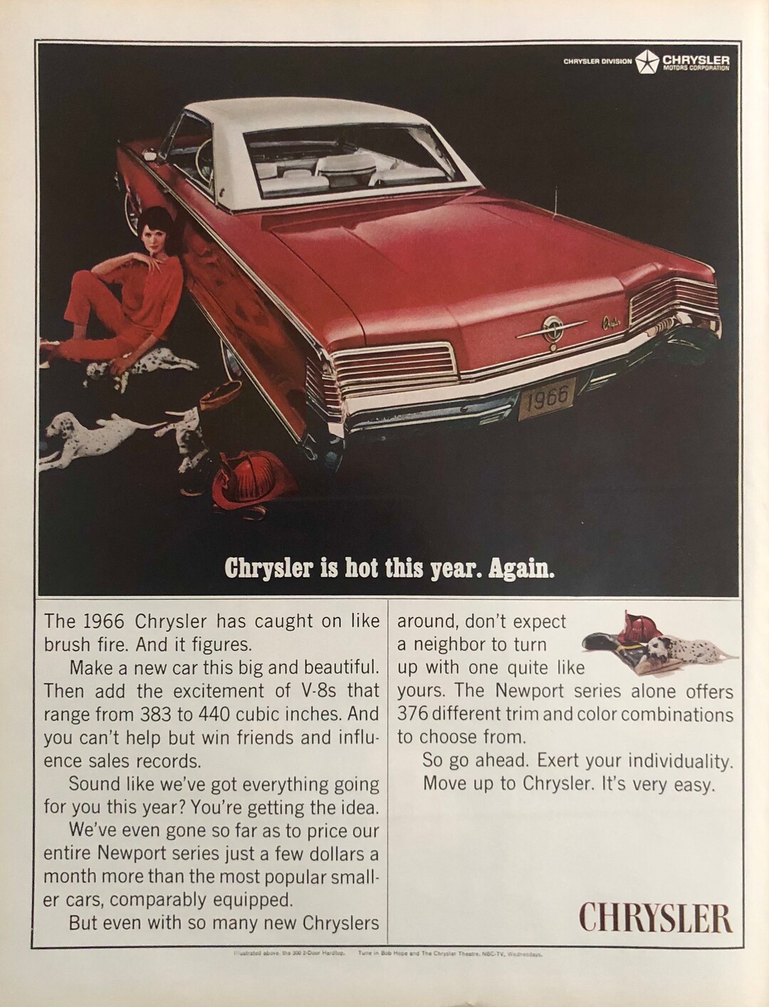 1966 Chrysler 300 Vintage 1965 Print Ad 111265 - Etsy