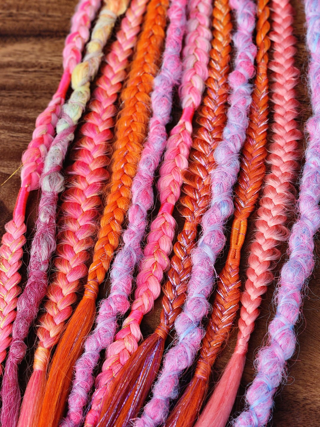 Neon Pink and Orange Braids and Dreadlocks Set of 11 With Tinsel ...