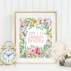 Hello Spring Printable Hello Spring Print Spring Wall Art Welcome ...