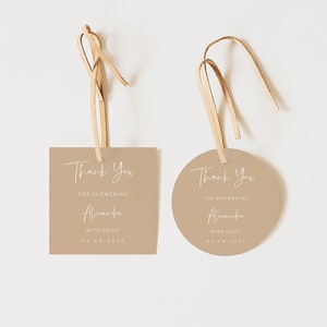 Beige Favor Tag Template, Minimalist Baby Shower Favor Tag, Gender ...