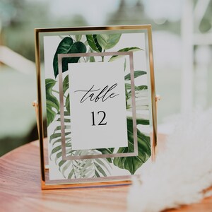 Tropical Table Numbers Template, Greenery Wedding Table Numbers ...
