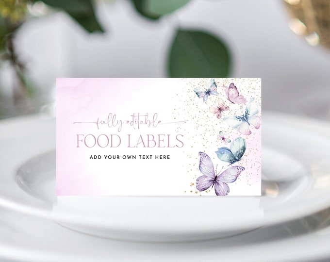 Editable Food Labels, Rainbow Butterfly Food Label Card, 1st Birthday ...