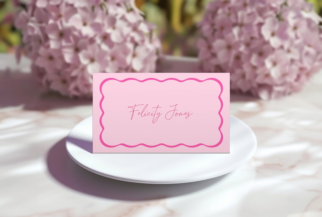 Wavy Border Place Card Template, Pink Place Cards, Modern Place Cards ...
