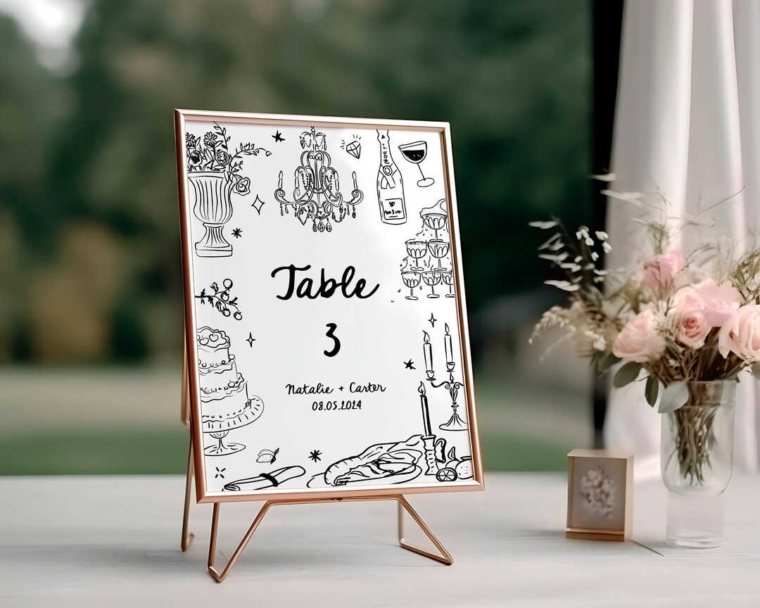 Hand Drawn Table Numbers Template, Quirky Whimsical Wedding Table ...