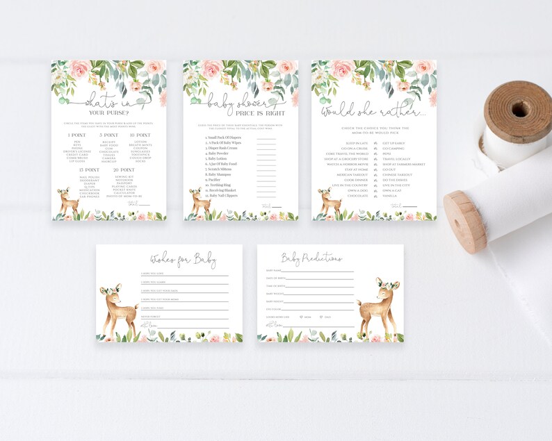 Deer Baby Shower Games Bundle, Fully Editable Shower Games, Woodland ...