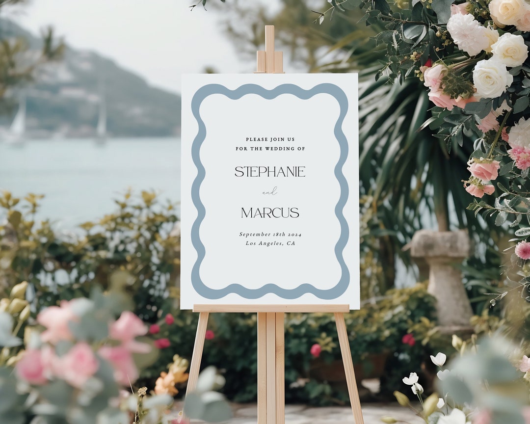 Wavy Border Welcome Sign, Modern Wedding Welcome Template, Minimalist ...
