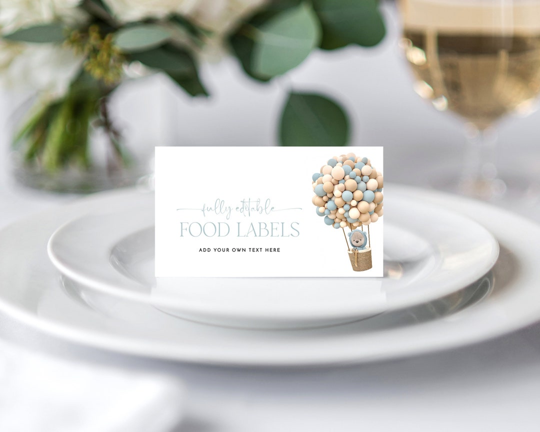 Teddy Bear Hot Air Balloon Food Labels, Editable Food Label Template ...