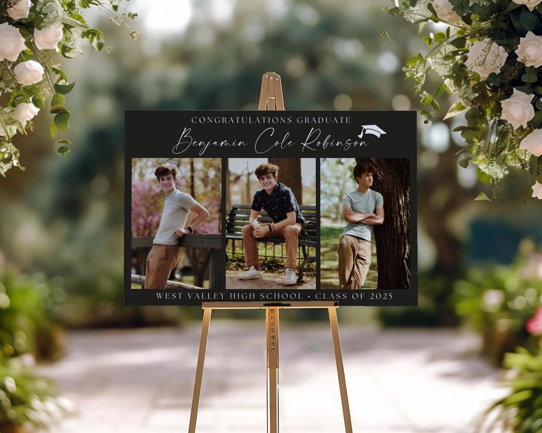 Male Graduation Photo Collage Poster, Class of 2025, Graduate Photo ...