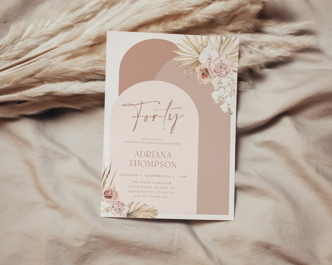 Boho Birthday Invitation Template, Boho 40th Birthday Party, Modern ...
