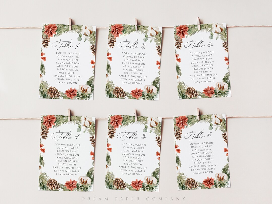Christmas Table Seating Chart Template, Christmas Seating Cards ...
