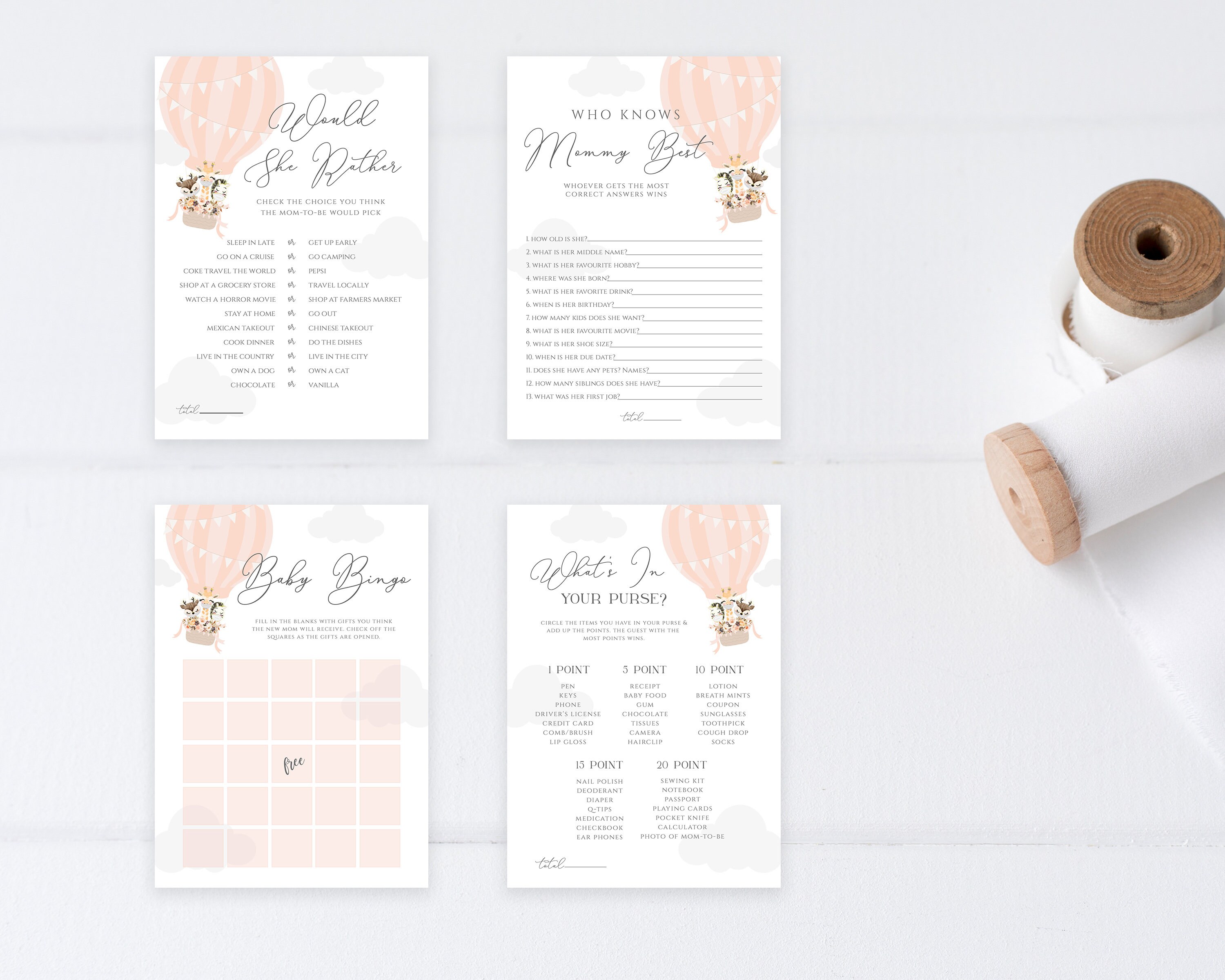 Hot Air Balloon Baby Shower Games Bundle Fully Editable Baby - Etsy UK