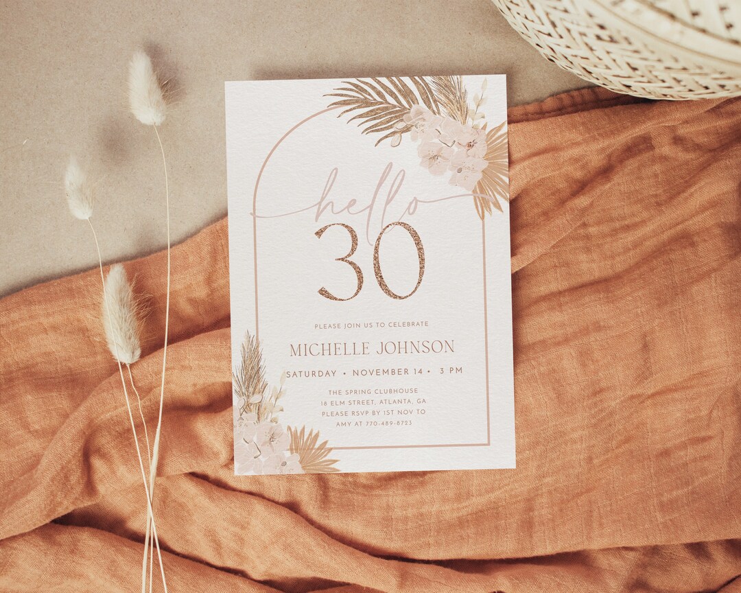 Boho Birthday Invitation Template, Boho 30th Birthday Party, Modern ...