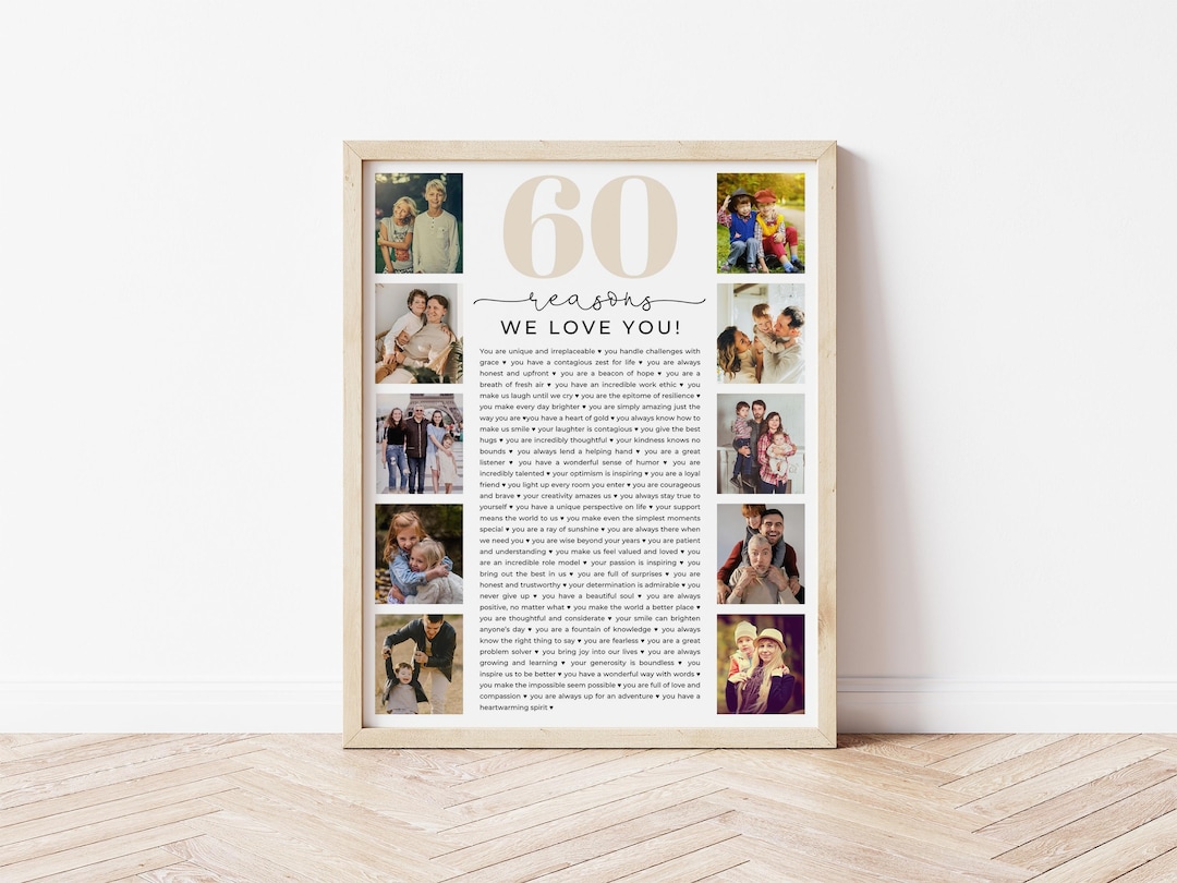 60 Reasons We Love You Template, Custom Photo Collage, 60th Birthday ...