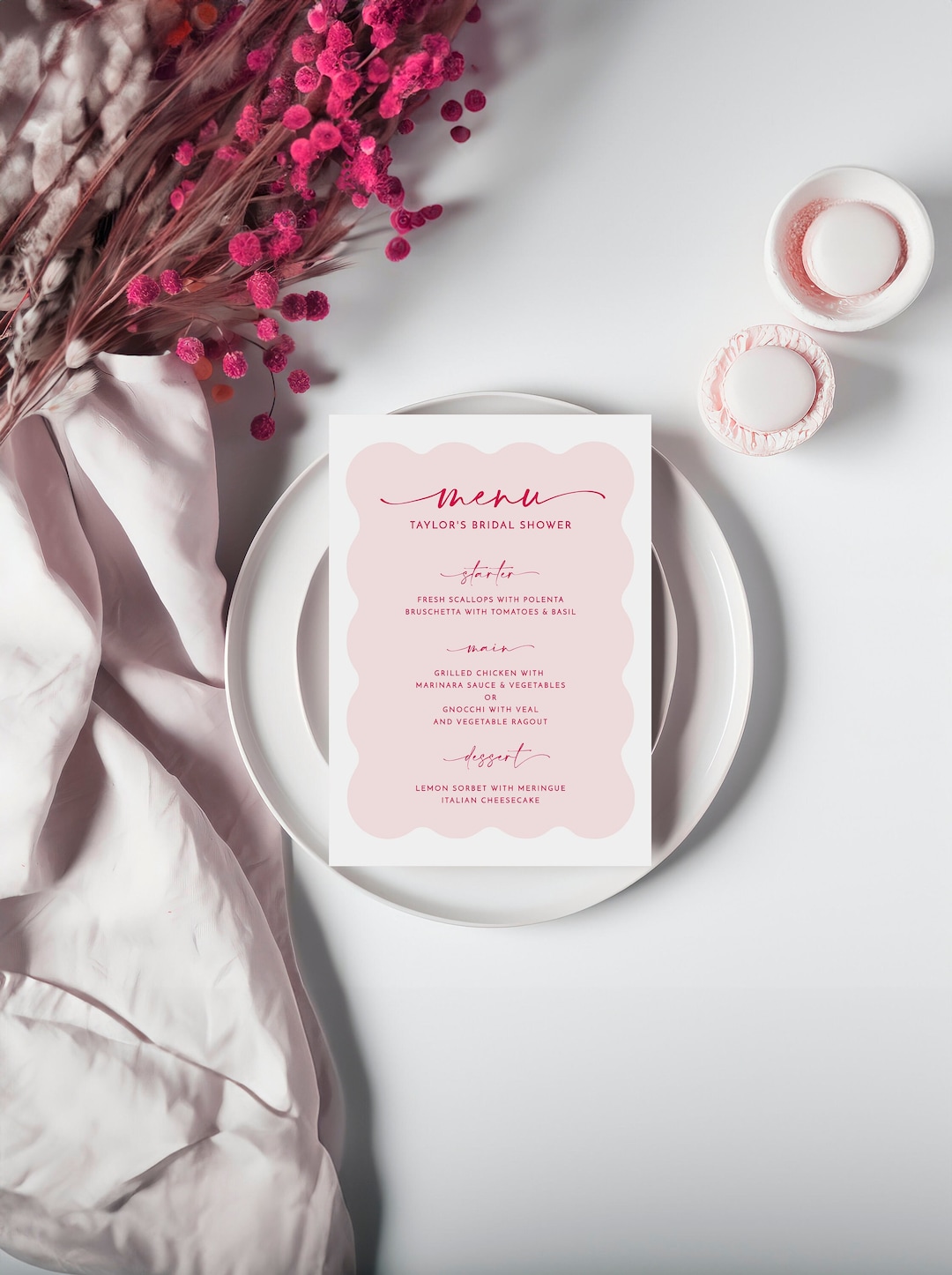 Wavy Border Menu Card, Blush Pink Menu Printable, Editable Template ...