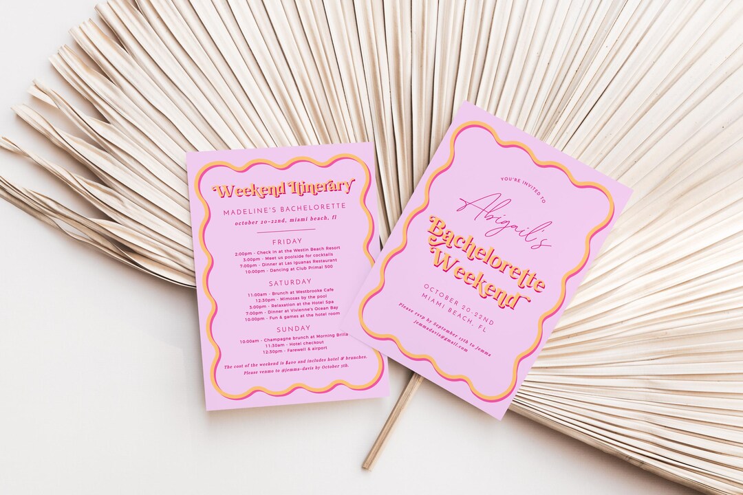 Wavy Border Bachelorette Invitation Template, Retro Bachelorette ...