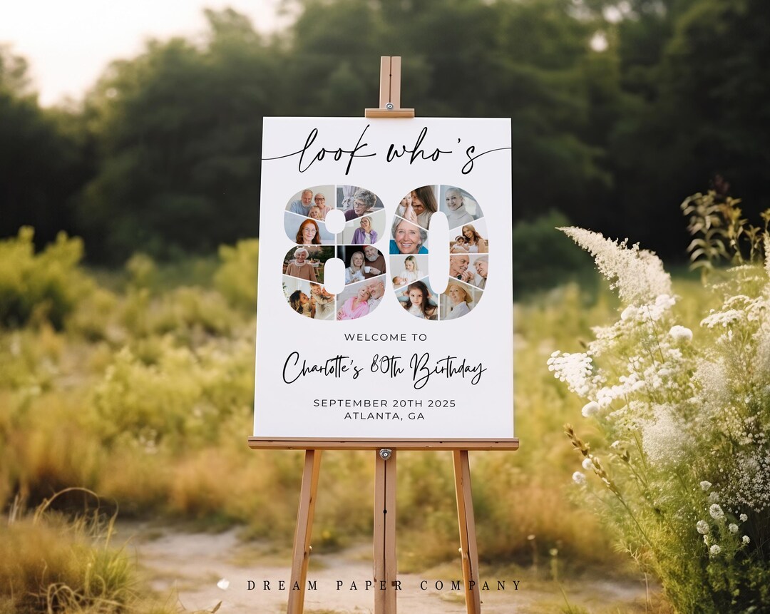 80th Birthday Welcome Sign Template, 80th Birthday Photo Collage, 80th ...
