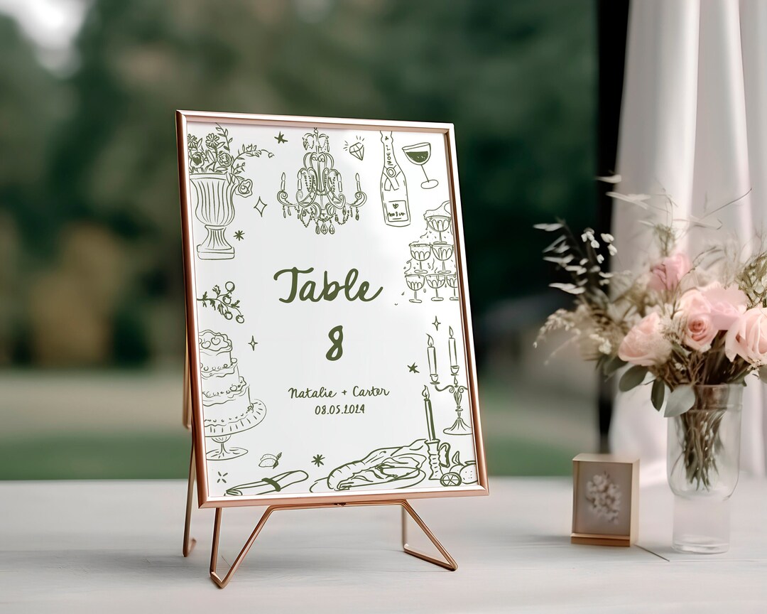 Hand Drawn Table Numbers Template, Whimsical Wedding Table Numbers ...