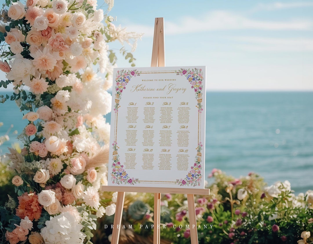 Spring Floral Seating Chart Template, Floral Garden Seating Chart ...