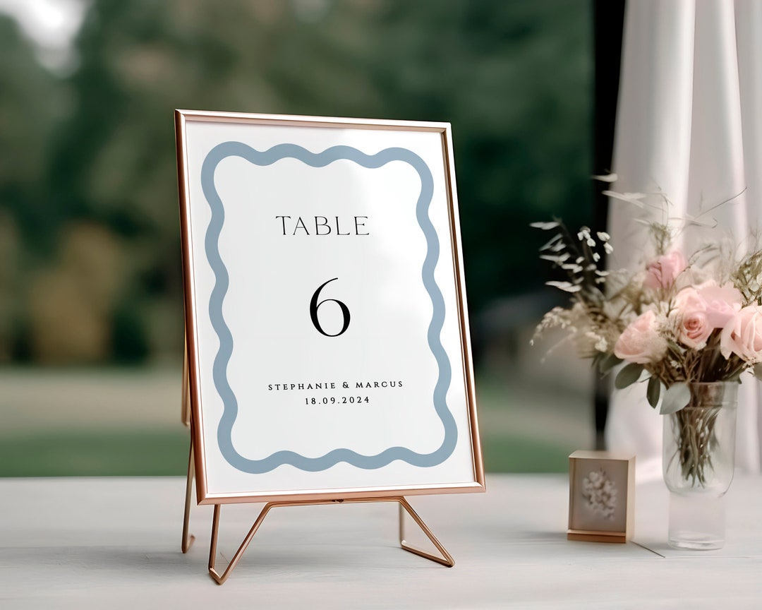 Wavy Border Table Numbers Template, Wave Border Wedding Table Numbers ...