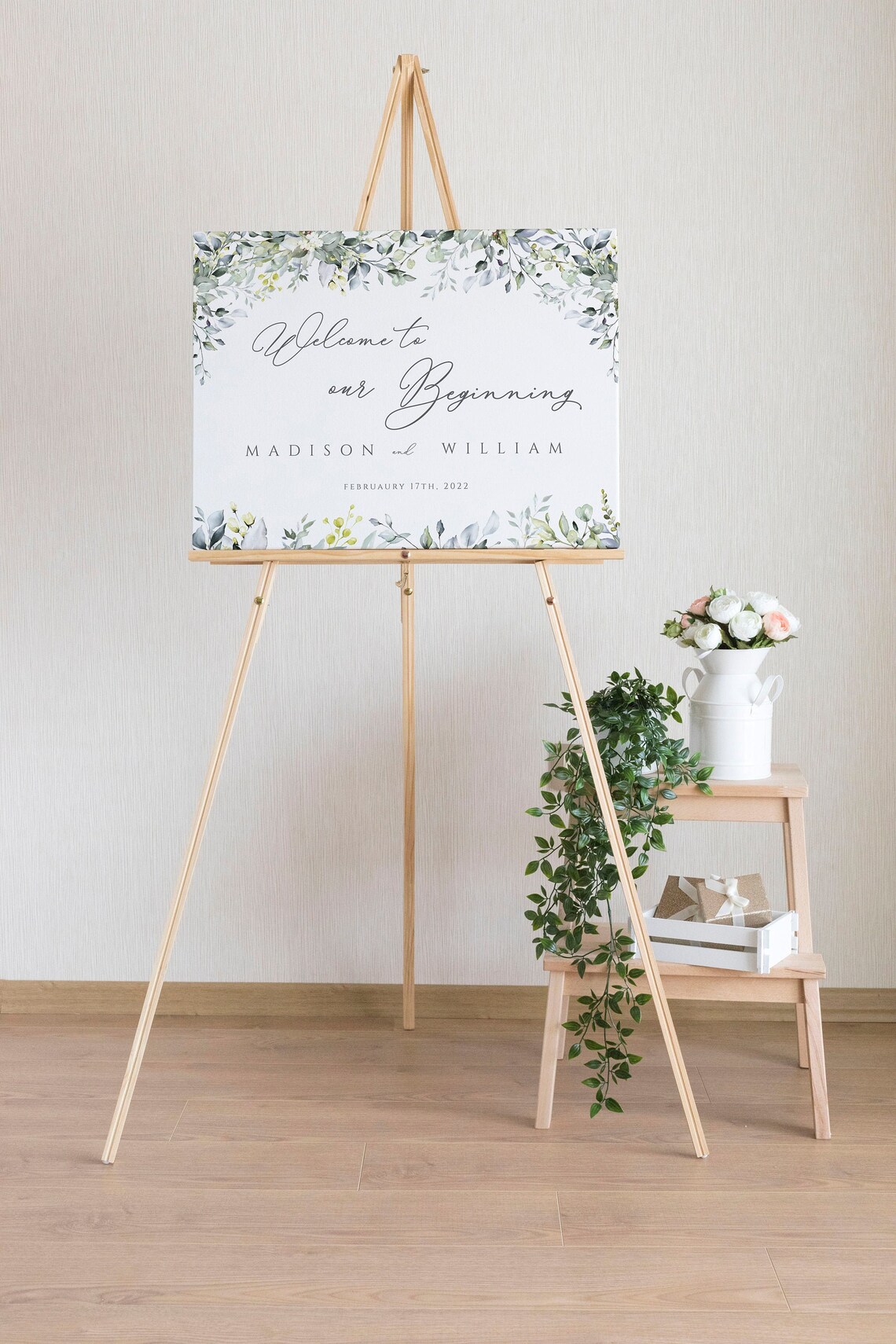 Modern Welcome Sign Template 4 Sizes Greenery Wedding - Etsy