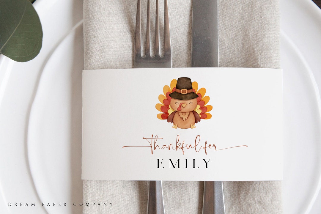 Thanksgiving Name Card Template, Turkey Place Card Printable, Happy ...