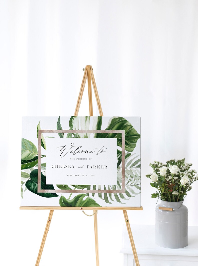 Tropical Welcome Sign Template 4 Sizes Greenery Welcome - Etsy UK