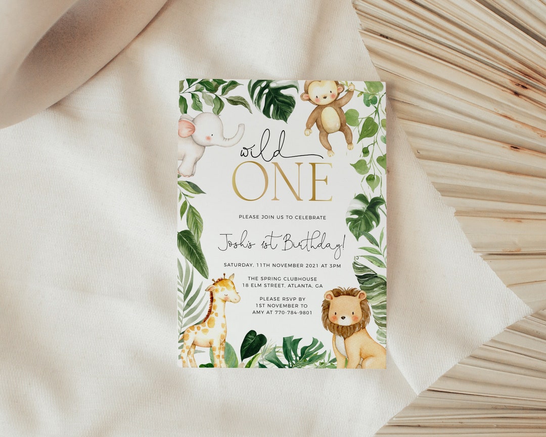 Safari 1st Birthday Invitation Template, Boy Safari Wild One Invite ...