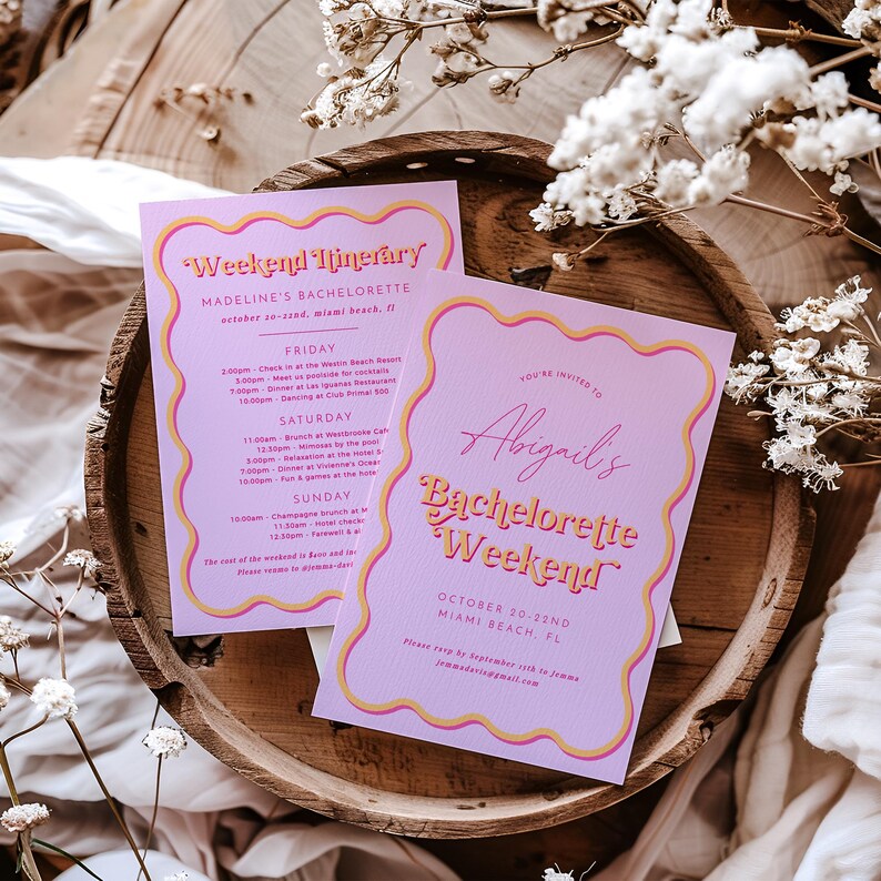 Wavy Border Bachelorette Invitation Template, Retro Bachelorette ...