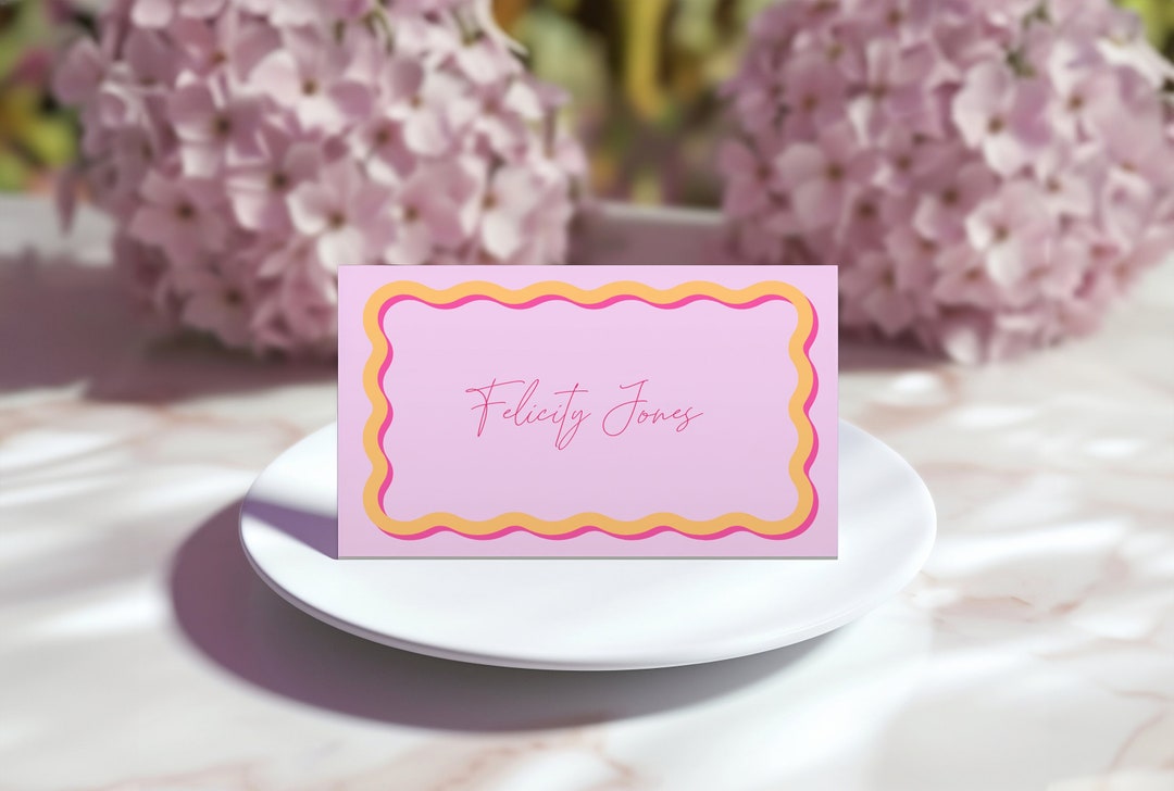 Wavy Border Place Card Template, Pink Place Cards, Modern Place Cards ...