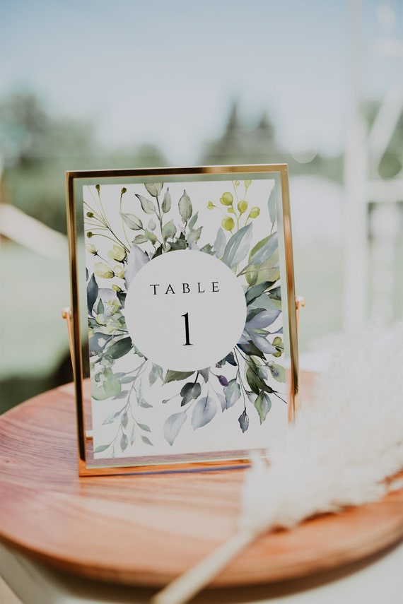 Greenery Table Numbers Template Printable Table Numbers | Etsy