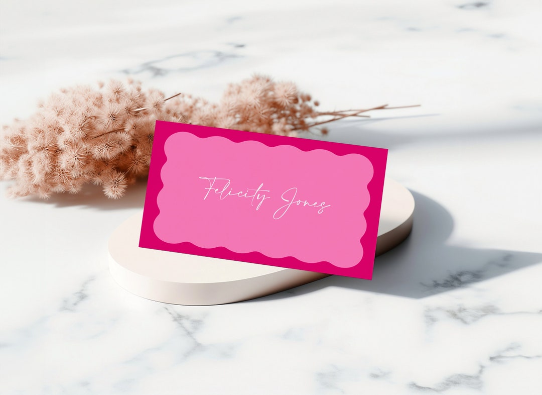 Wavy Border Place Card Template, Hot Pink Place Cards, Minimal Place ...