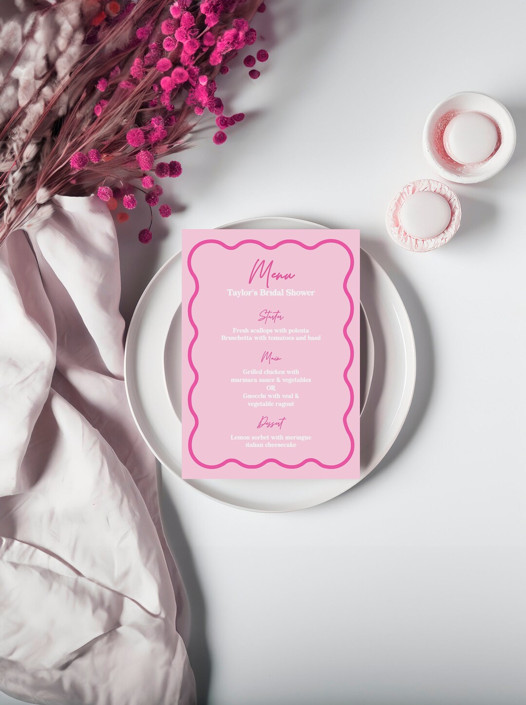 Wave Border Menu Card, Pink Menu Printable, Editable Template ...