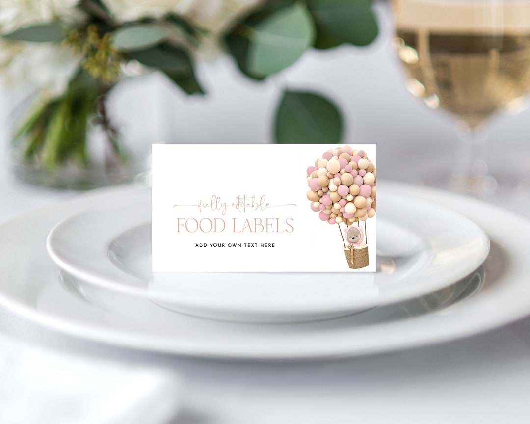 Teddy Bear Hot Air Balloon Food Labels, Editable Food Label Template ...