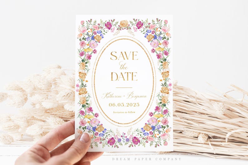 Spring Floral Save the Date Template, Garden Wedding Invitation ...