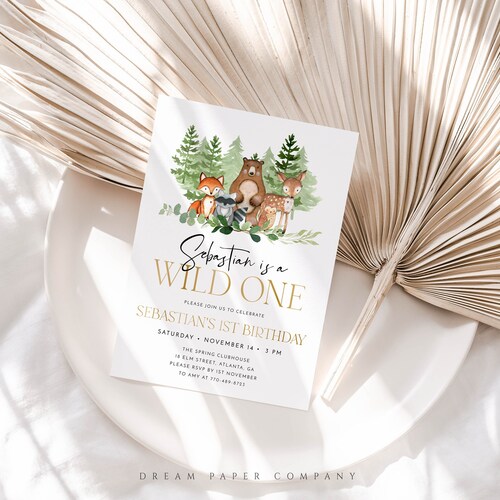 EDITABLE Woodland Birthday Invitation Forest Animals Woodland - Etsy