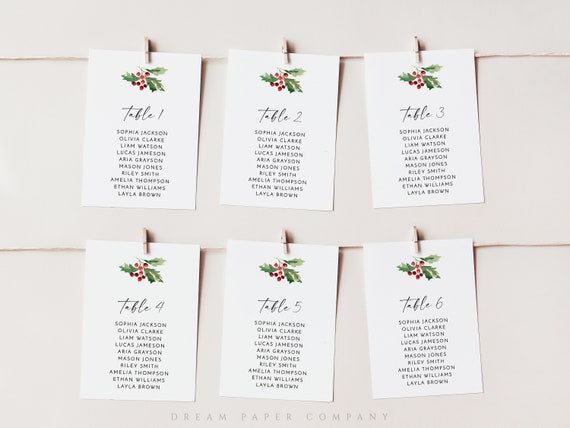Christmas Table Seating Chart Template Minimal Christmas | Etsy