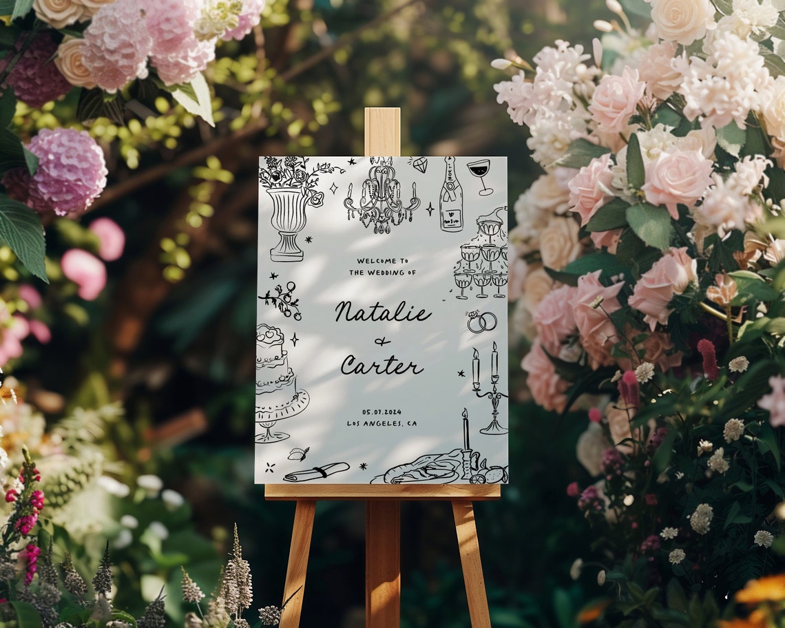 Hand Drawn Welcome Sign, Fun Whimsical Wedding Welcome Template, Trendy ...