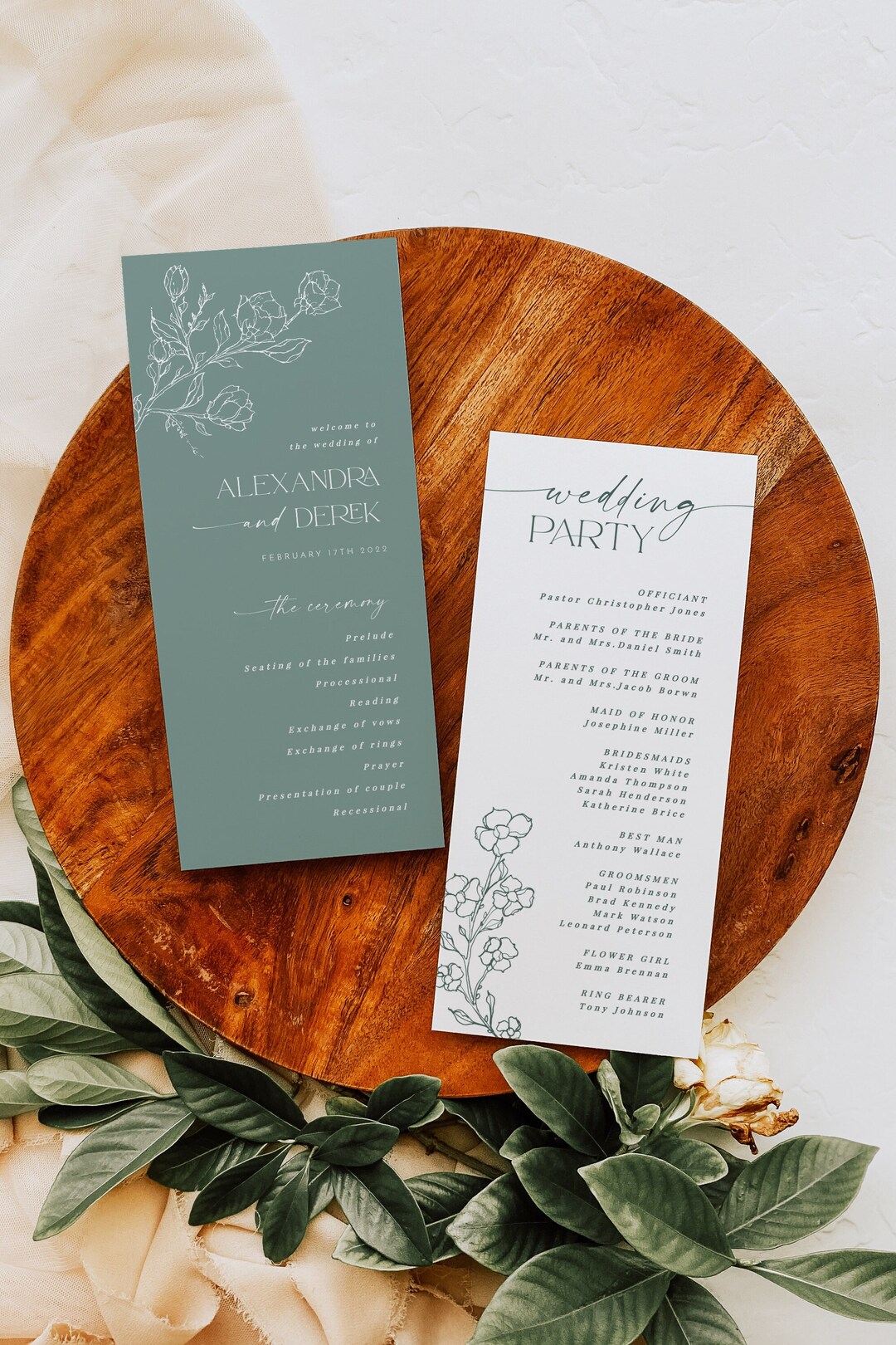 Sage Green Wedding Program Template, Winter Wedding Program, Sage ...