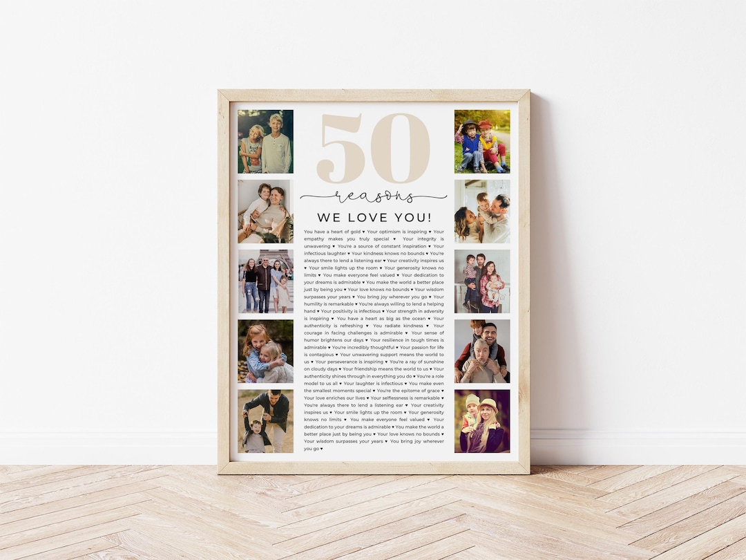 50 Reasons We Love You Template, Custom Photo Collage, 50th Birthday ...