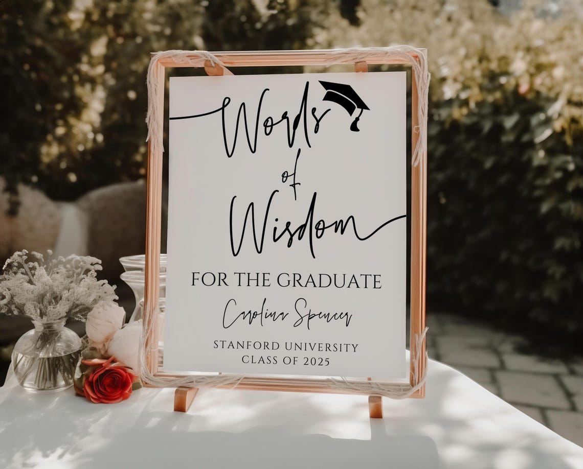 Graduation Words of Wisdom Sign Template, Graduation Table Sign, Advice ...