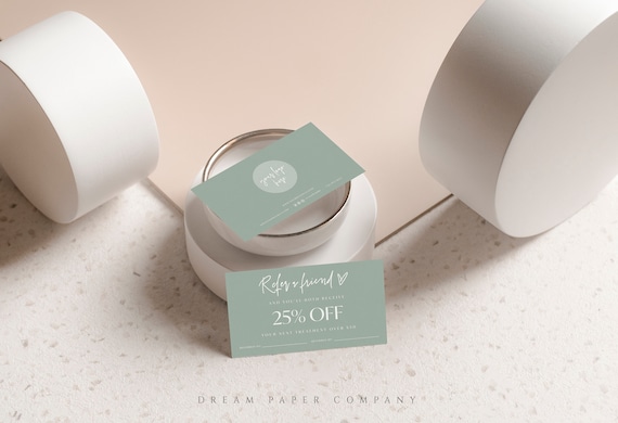 Sage Green Referral Card Template Refer a Friend Card | Etsy