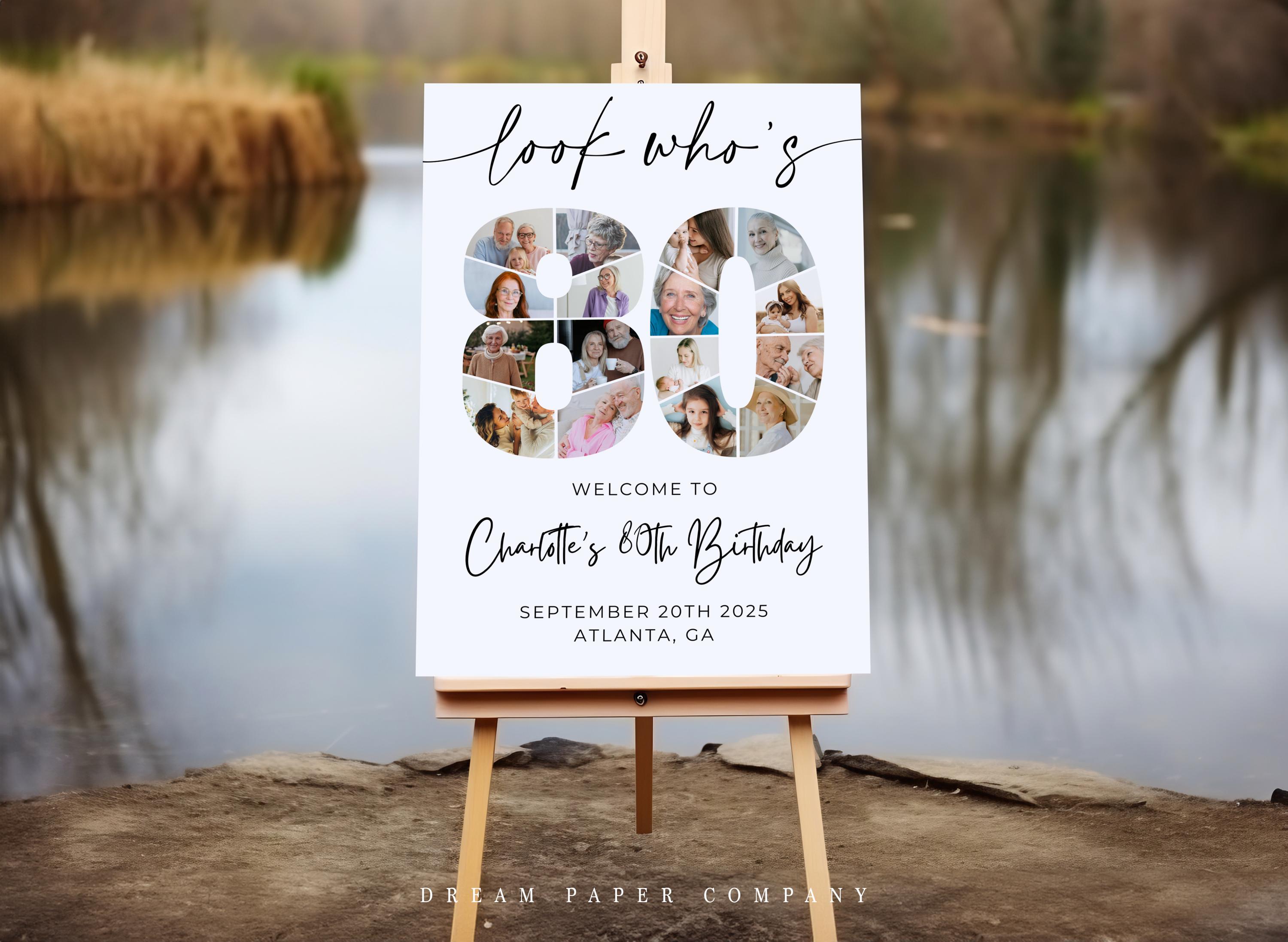 80th Birthday Welcome Sign Template, 80th Birthday Photo Collage, 80th ...