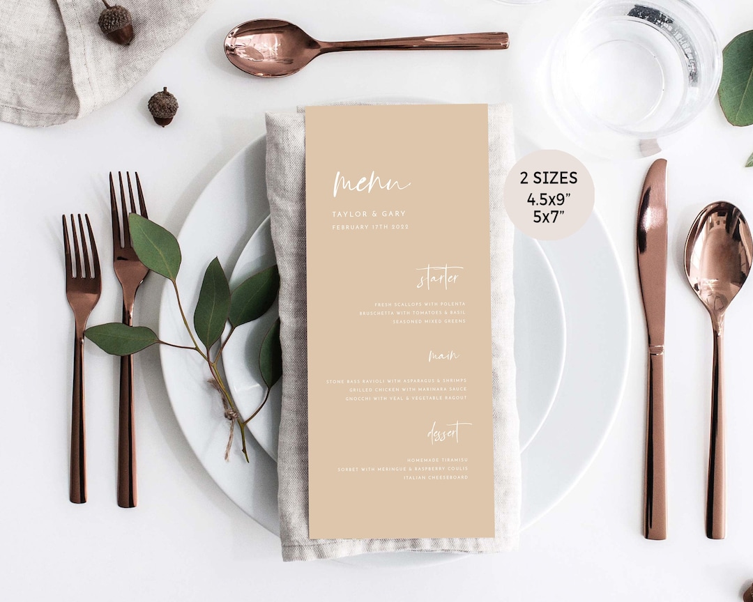 Beige Wedding Menu Template, Modern Minimalist Menu Printable, Editable ...