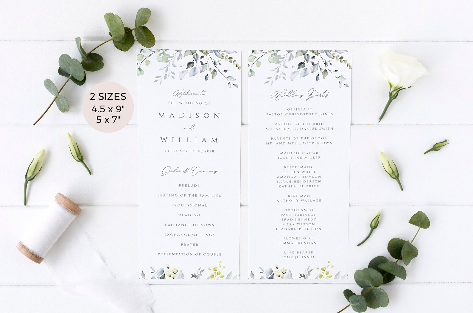 Greenery Wedding Program Template Modern Wedding Program Printable ...