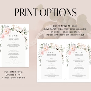 Wavy Border Menu Card, Blush Pink Menu Printable, Editable Template ...