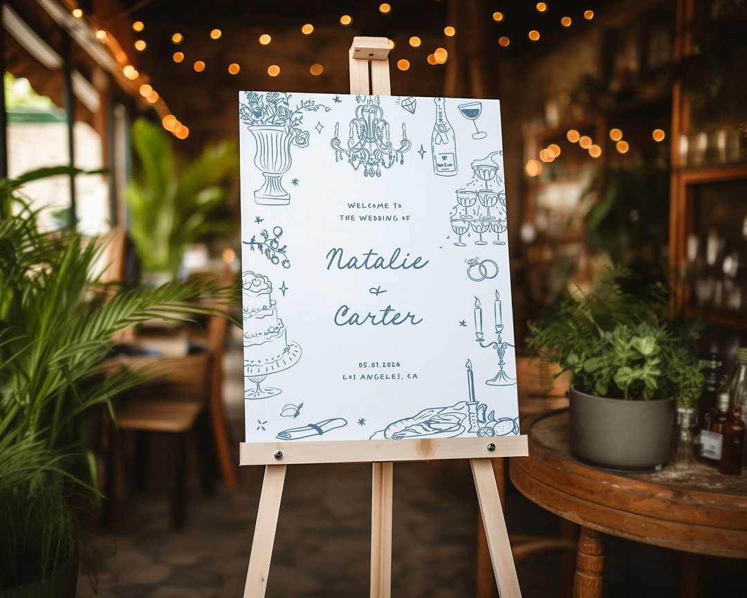 Hand Drawn Welcome Sign, Fun Whimsical Wedding Welcome Template, Trendy ...